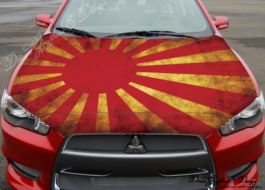 Car Hood Wrap Full Color Graphics Vinyl Sticker Japan Flag Rising Sun ...