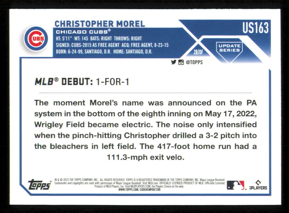 2023 Topps Update #US163 Christopher Morel See Scans | eBay