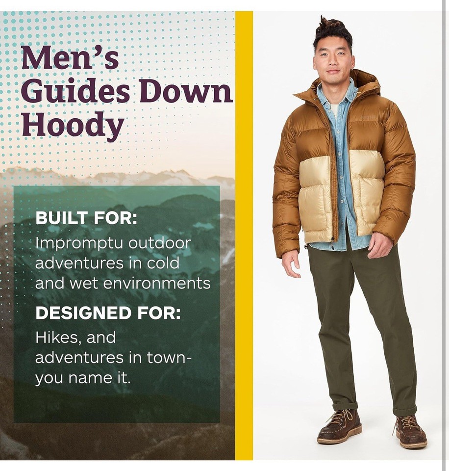 Marmot Guides 700 Down Hoody Puffer Jacket Coat Hazel Light Oak Men’s ...