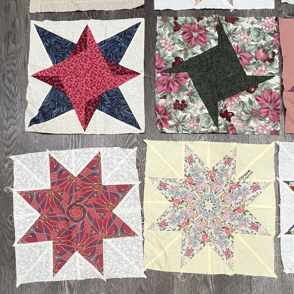 Vintage Quilt Blocks Star Pattern Friendship 21 Pcs Patchwork Cotton 12 ...