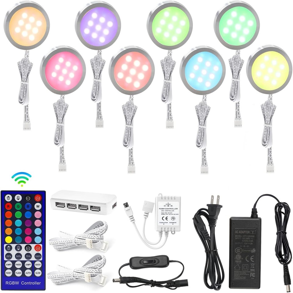 AIBOO Color Changing LED Under Cabinet Light Slim Puck Lights for Shelf ...