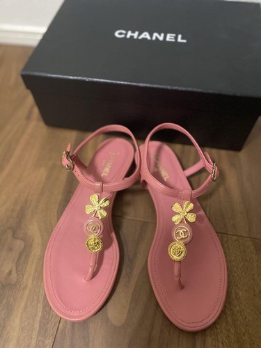 CHANEL Clover Pink Sandals Lambskin w/CoCo Mark Ladies EU 36 US 5 Size ...