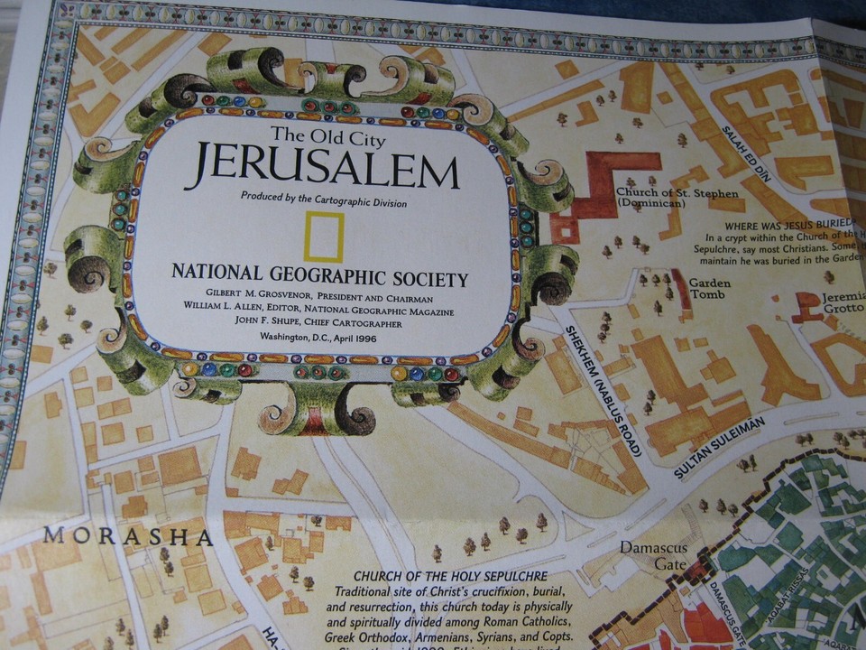 THE OLD CITY JERUSALEM MAP + MODERN JERUSALEM National Geographic April ...