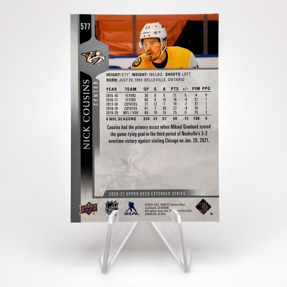 2020-2021 UPPER DECK EXTENDED - NICK COUSINS-NASHVILLE PREDATORS - #577 ...