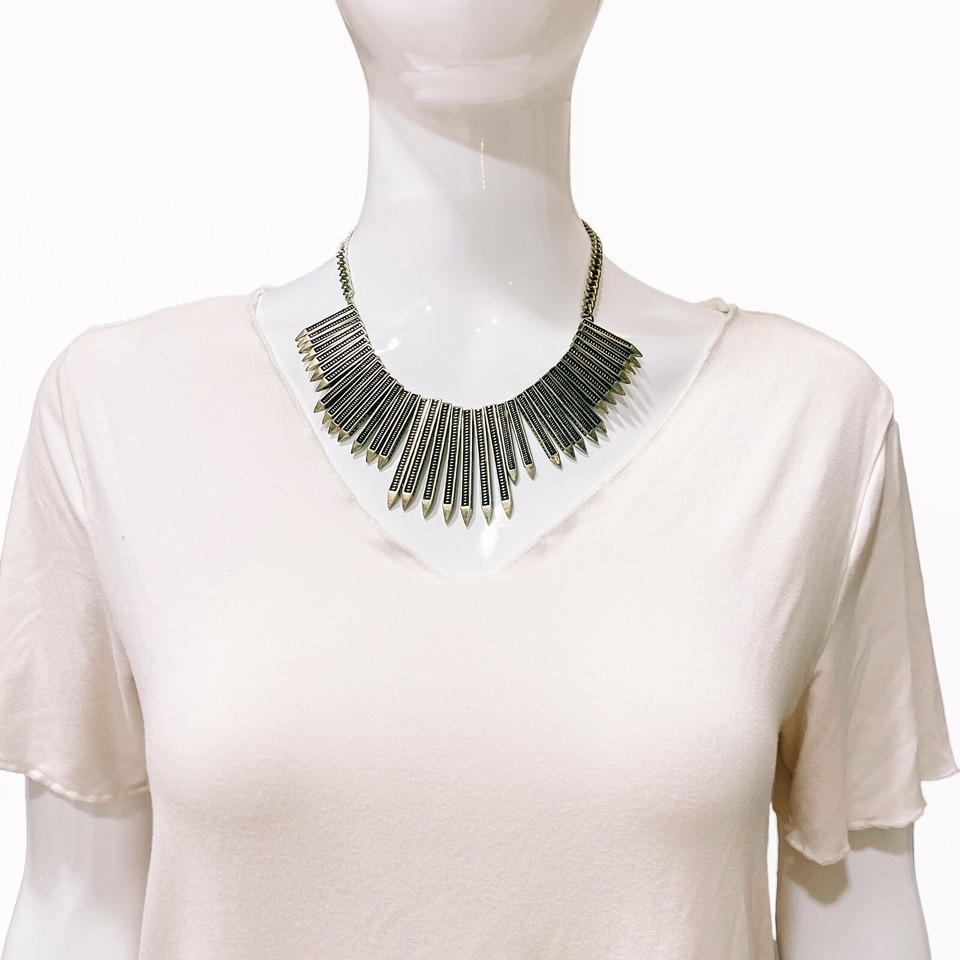 Vintage Collar Length Gold Brass Toned Spike Stake Chain Bib Necklace ...