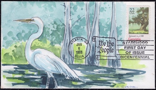 CAMILLE RENDAL H/D Hand Painted OOAK : 1988 Georgia Statehood w/Snowy ...