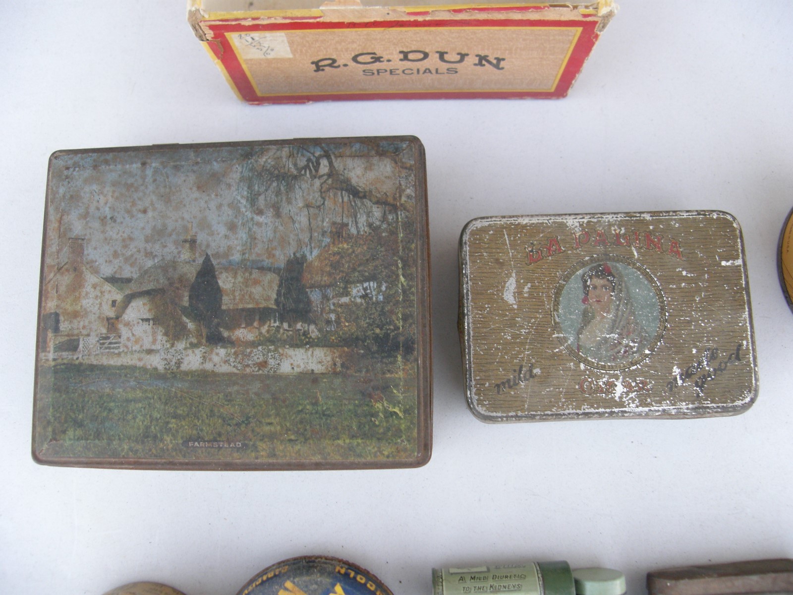 VINTAGE TOBACCO TINS COLLECTION ENGLAND UK WESTBROOK PIPE, RG DUN CIGAR ...