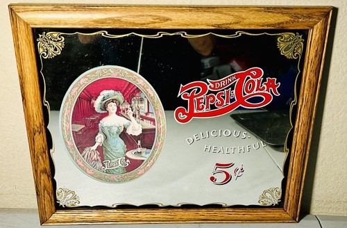 Vintage Pepsi Cola Gobson Girl Acid Etched Bar Advertising Mirror 16” x ...