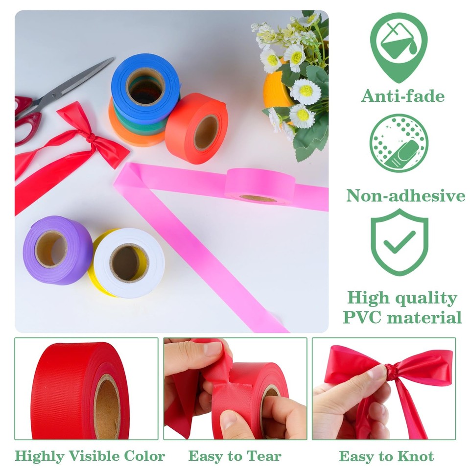 Flagging Tape Assorted Colors 16 Rolls - Non-Adhesive Neon Marking ...