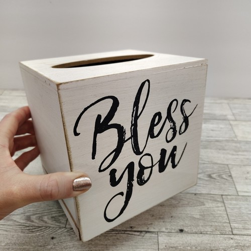 Bless You Tissue Box Cover White Wooden Farmhouse Style Home Decor | eBay