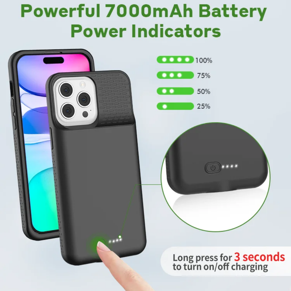7000mAH Battery Charger Case Power Bank Cover For iPhone 16 Pro Max/16 ...