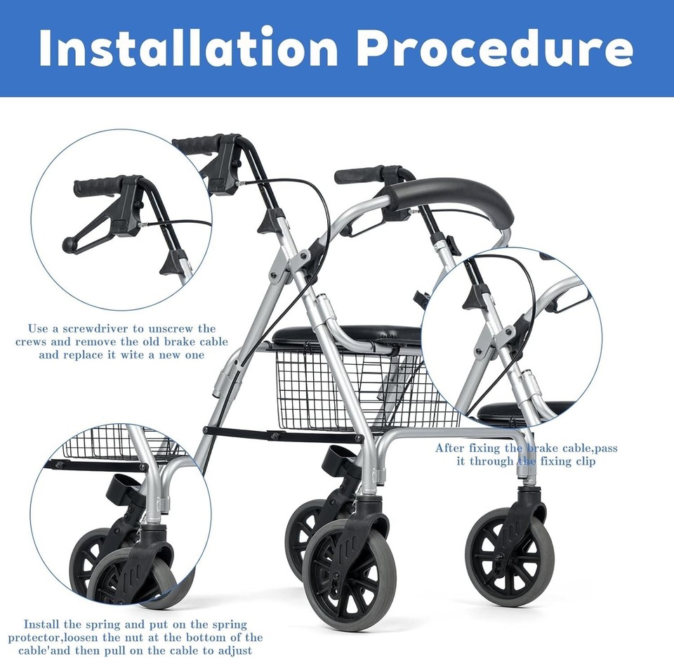 14Pcs Brake Cable Parts for Walkers Replace Drive Rollator Replacement ...