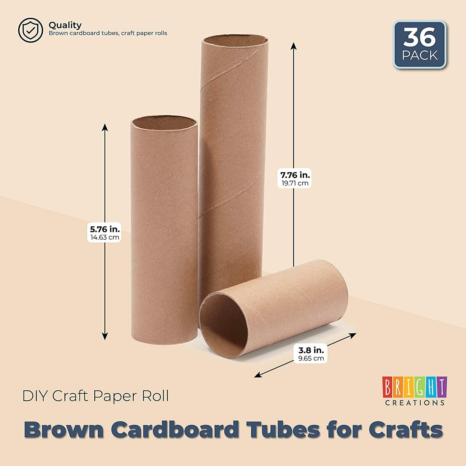 Brown Cardboard Tubes for Crafts, DIY Craft Paper Roll (3 Sizes, 36 ...