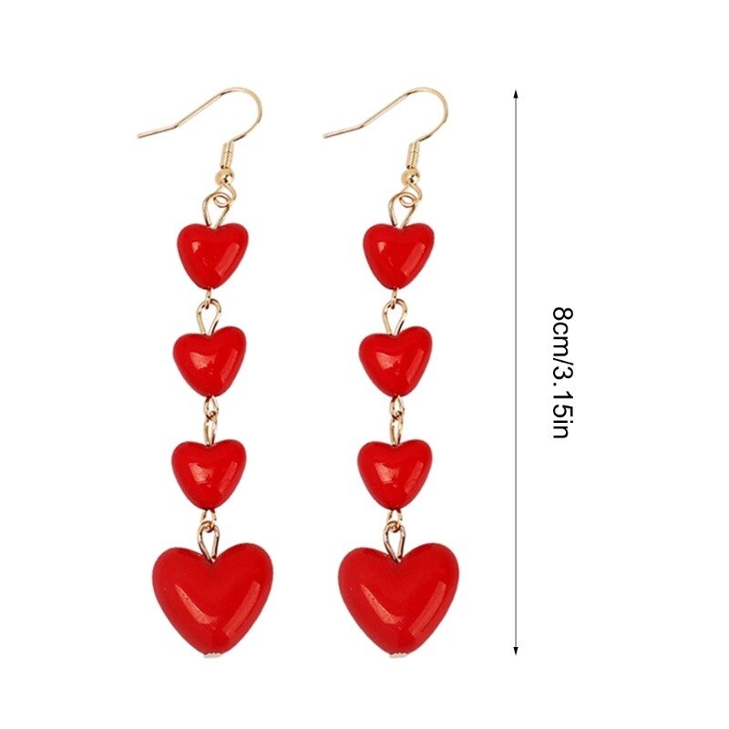 Red Heart Drop Dangle Earrings Simple Sweet Long Tassel Earrings ...