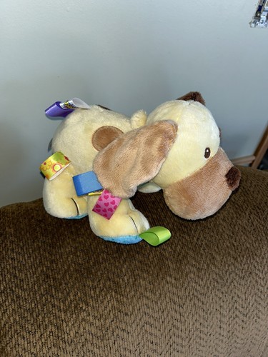 Taggies Plush Yellow Puppy Dog Rattle Tag n Play Cream Brown Baby Toy ...