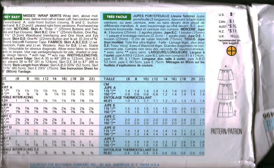 6496 Vintage Butterick SEWING Pattern Misses Wrap Skirt Classic Fast ...