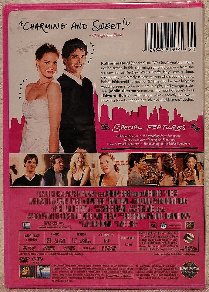 27 Dresses (DVD, 2008 Full Screen) Katherine Heigl, James Marsden - New ...