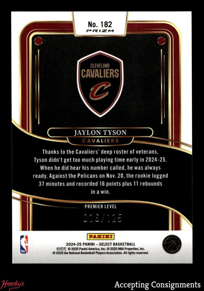 2024-25 Select Green Camo #182 Jaylon Tyson 26/125 Premier Level ROOKIE ...