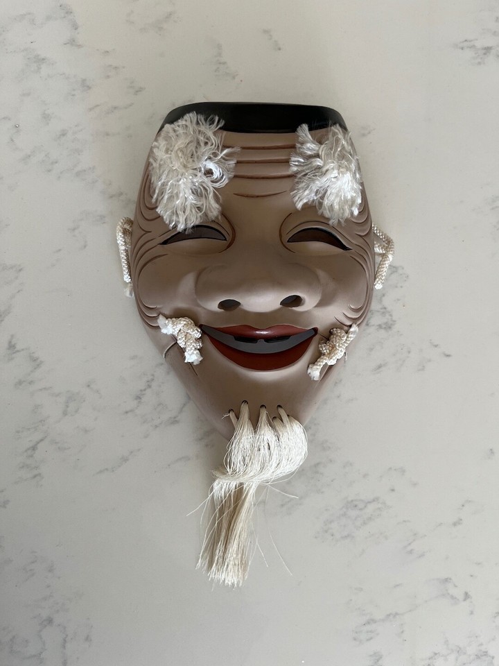 Japanese ceramic okina noh theater mask old man | eBay