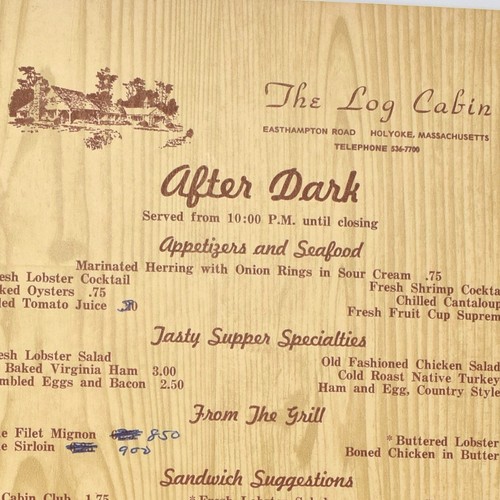 1960s The Log Cabin Restaurant Menu Easthampton Road Holyoke ...