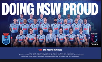 LAMINATED BIG 420mm 2025 NSW BLUES STATE OF ORIGIN NRL RUGBY TEAM ...