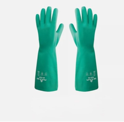 Showa 730-09.RT Green Unisex Nitrile Gauntlet Cuff Chemical Gloves ...