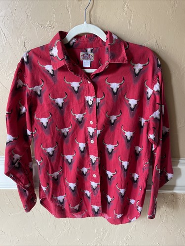 Barn Fly Mens Shirt Red Cow Skull Western Button Rodeo Made In USA ...