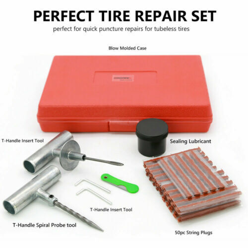77PCS Car Tire Repair Tool Kit Heavy Duty Flat Tire Repair Kits Plug ...