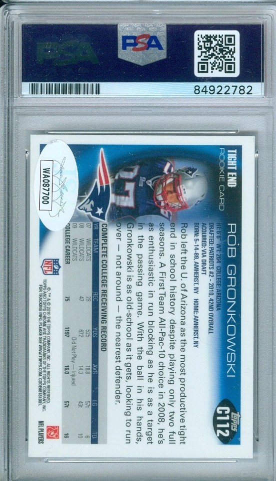 Rob Gronkowski 2010 Topps Chrome #C112 RC Autograph PSA DNA Gem Mint 10 ...