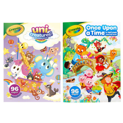 Crayola 96pg Fairytales & 96pg Uni-Creatures Kids Colouring Book Set w ...