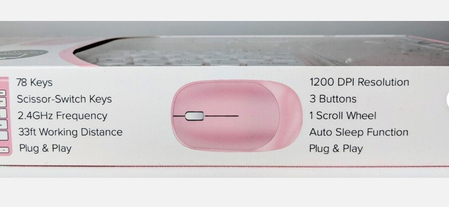 CYLO Plug & Play Wireless Mouse and Keyboard Pink and White Universal ...