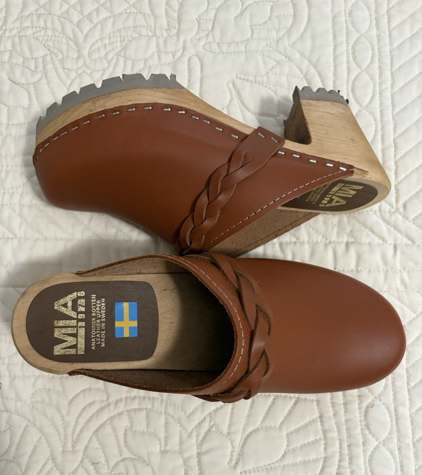 MIA Elsa Brown Leather and Wood Swedish Clogs Women's Size 7 | eBay