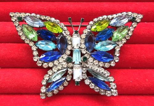 3.5" KJL Kenneth Jay Lane Multi Large Rhinestone Butterfly Brooch ...