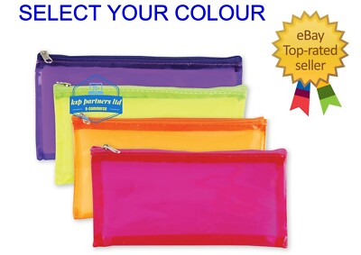 Pencil Case Clear view Large Rectangular plastic Assorted Colours ...