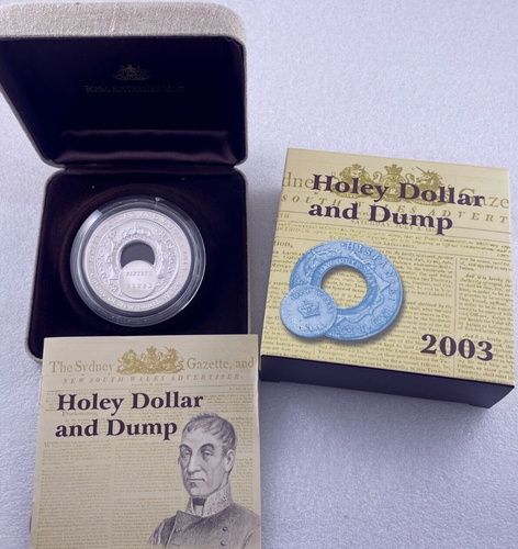 2003 $1 Australia Proof Coin - Holey Dollar and Dump - fine silver 54.3 ...