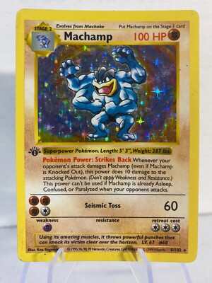 Pokemon Base Set Machamp 8/102 Holo Rare Shadowless 1st Edition PR/HP ...