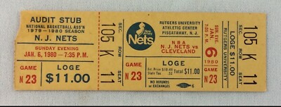 NBA 1980 01/06 Cleveland Cavaliers at New Jersey Nets Basketball Ticket ...