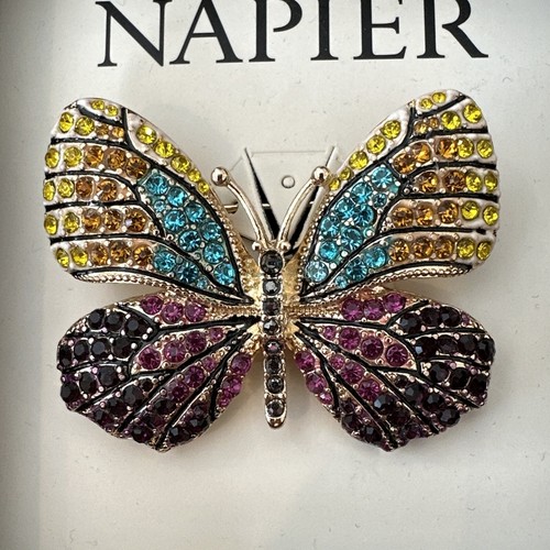 Napier Gold Tone Multi Color Rhinestone Butterfly Pin Pink Yellow Blue ...