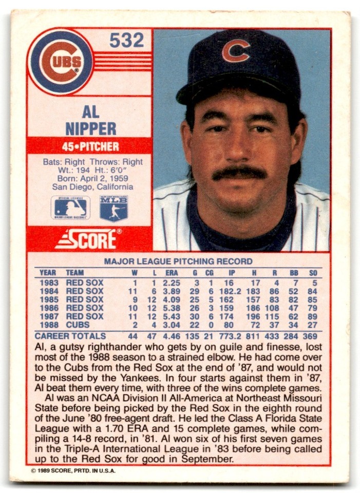 1989 Score Al Nipper Chicago Cubs #532 | eBay