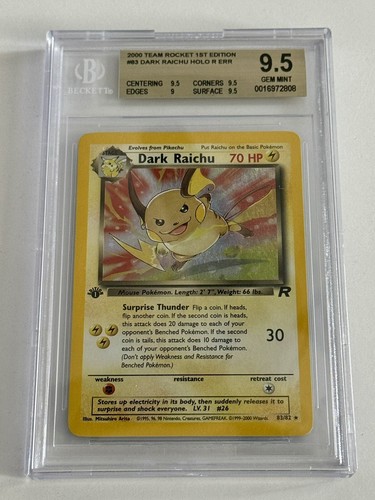 Pokémon BGS 9.5 Gem Mint Dark Raichu Holo 83/82 Team Rocket 1st Edition ...