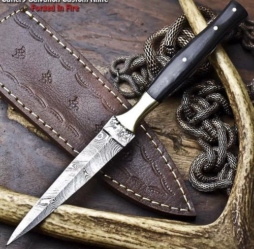 Double-Edged handmade Damascus steel throwing dagger boot knife ...