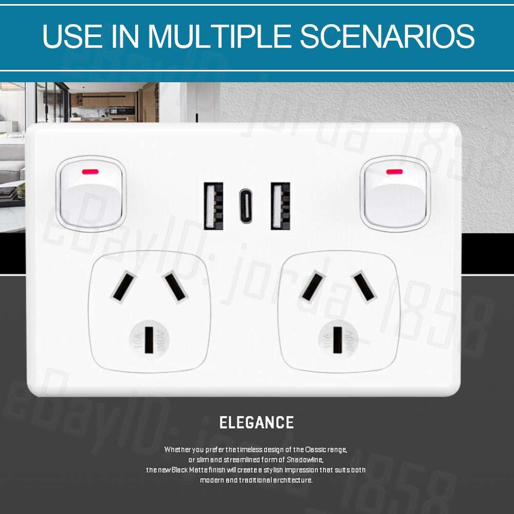 FAST Charge 10A amp Dual USB Type-C Double Power Point GPO Wall outlet ...