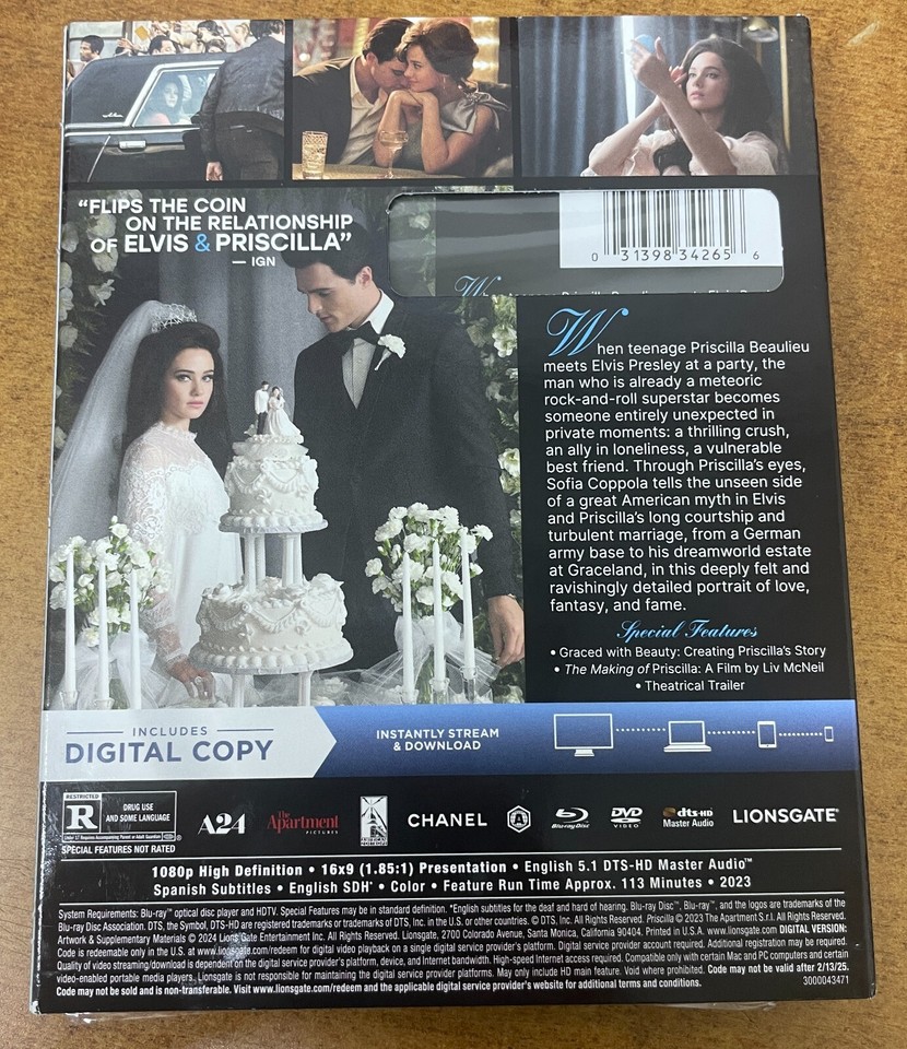 Priscilla BLU-RAY/DVD/DIGITAL w/ Slipcover 2024 Elvis Sofia Coppola | eBay