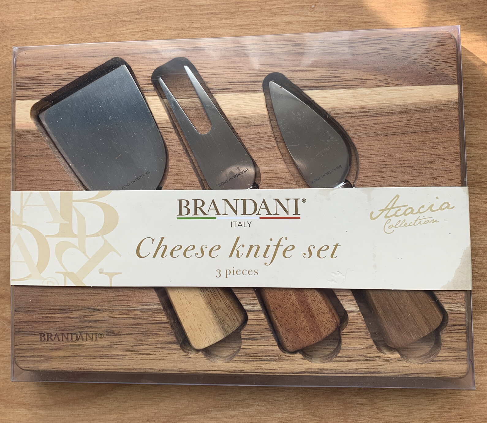 NEW Brandani Italy Cheese Knife Set 3 Pieces w/ Cutting Board Acacia ...