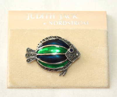 Vintage JUDITH JACK Sterling .925 Marcasite Enamel Fish Brooch Pin NEW ...