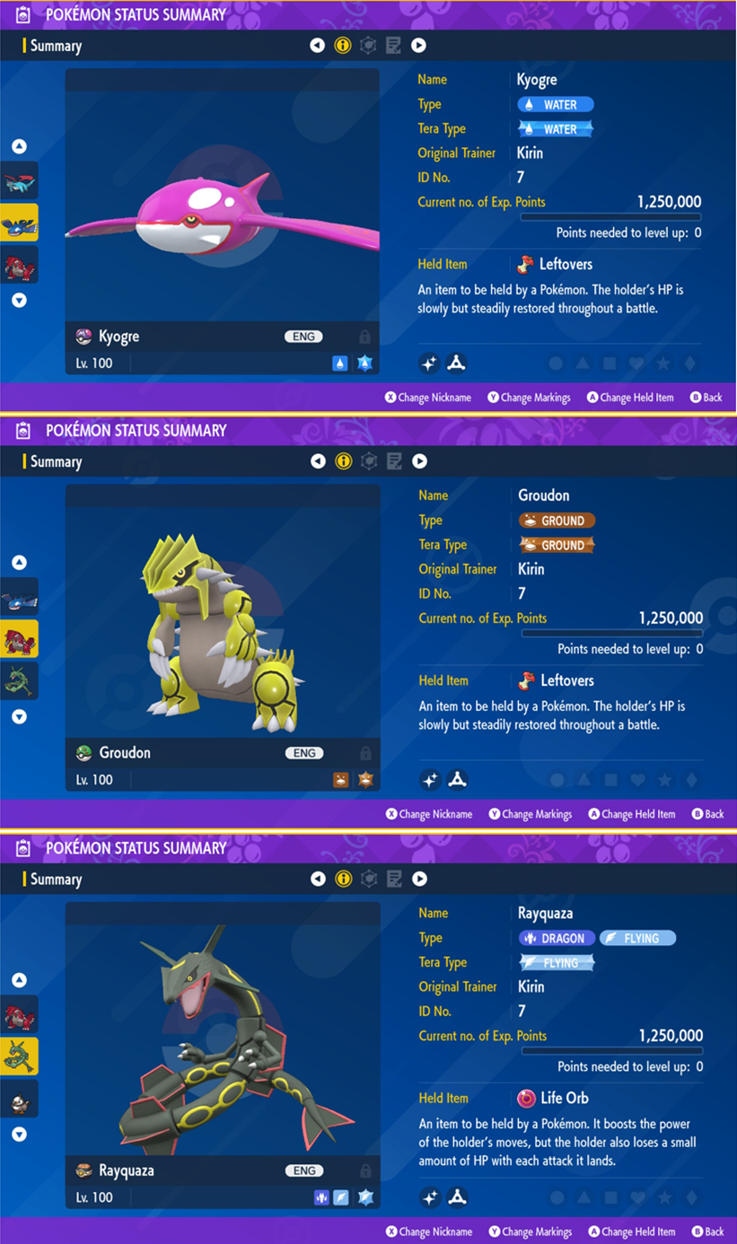 Shiny Kyogre Groudon Rayquaza Bundle 6IV Legendary Pokemon Scarlet ...