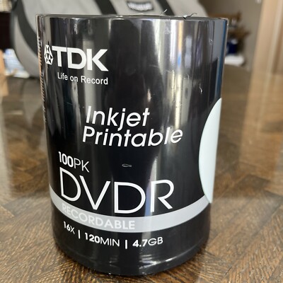 TDK DVDR 100PK Inkjet Printable Recordable 16x 120mjn 4.6 Go New dvd ...