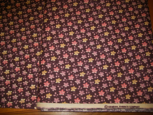 3 Uncut yards General Fabrics Dark burgundy tiny floral flowers fabric ...