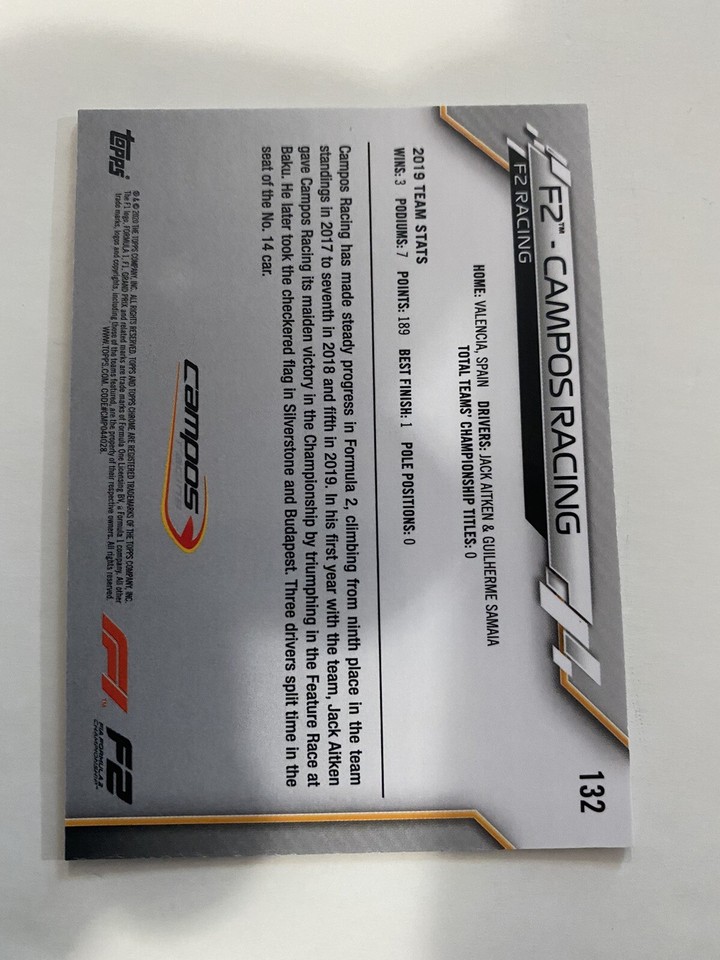 2020 Topps Chrome Formula 1 Campos Racing Logo Card F2 132 | eBay