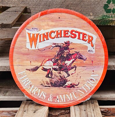 WINCHESTER FIREARMS & AMMUNITION METAL SIGN USA MADE cowboy horse ...